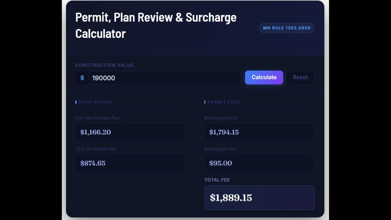 Hennepin County MN Building Permit Fees Calculator (2026)